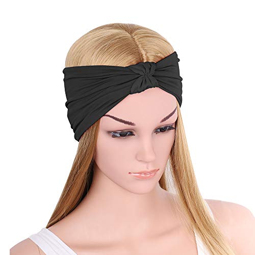 Versatile Lightweight Sports Headband, MoKo Breathable Sweat Wicking Multi-use Headwear, Elastic Knotted Hair Band Soft Turban Head Wrap, for Workout, Running, Yoga, Fitness, Casual, Fashion - Black