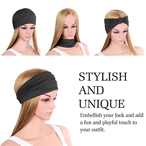 Versatile Lightweight Sports Headband, MoKo Breathable Sweat Wicking Multi-use Headwear, Elastic Knotted Hair Band Soft Turban Head Wrap, for Workout, Running, Yoga, Fitness, Casual, Fashion - Black