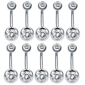 crazypiercing 10pcs 316l surgical grade steel rhinestone belly button navel ring bar 23x8mm