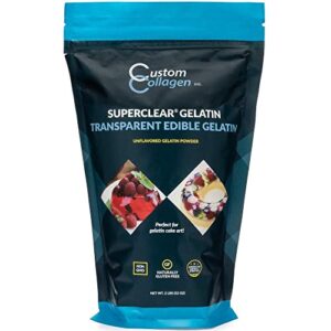 superclear gelatin powder (grenetine) - 300 bloom food grade gelatin for cake art, dessert molds - edible, unflavored, ko kosher - 2 lb. resealable pouch