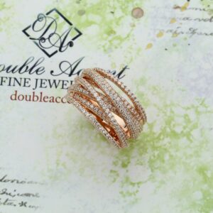 DoubleAccent 14K Gold or Rose Gold Plated Sterling Silver Ring Intertwined Design CZ Stone Pave Right Hand Ring 13.5mm, 5