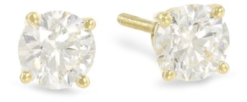 1.25 Carat GIA Certified 18K Yellow Gold Solitaire Diamond Stud Earrings Round Brilliant Shape 4 Prong Screw Back (J Color, I1 Clarity)