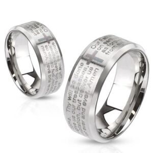 str-0074 stainless steel laser etched lords prayer over brushed finished beveled edge ring (8)