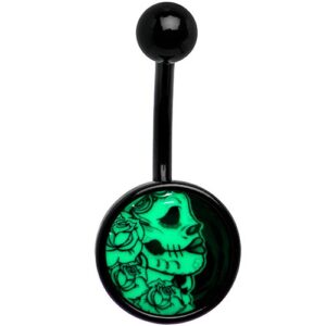 Body Candy Unisex Adult Black Glow in the Dark Katrina Sugar Skull Belly Button Ring