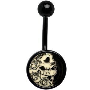 Body Candy Unisex Adult Black Glow in the Dark Katrina Sugar Skull Belly Button Ring