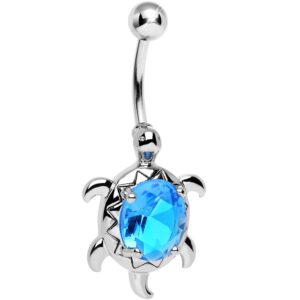 body candy brilliant blue swimming turtle belly ring