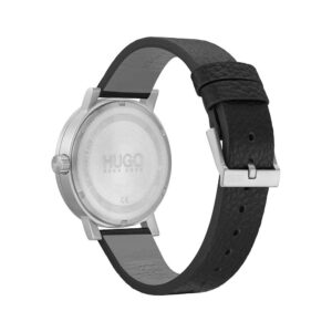 HUGO #RASE Men Quartz Stainless Steel and Leather Strap Casual Watch, Color: Black (Model: 1530115)