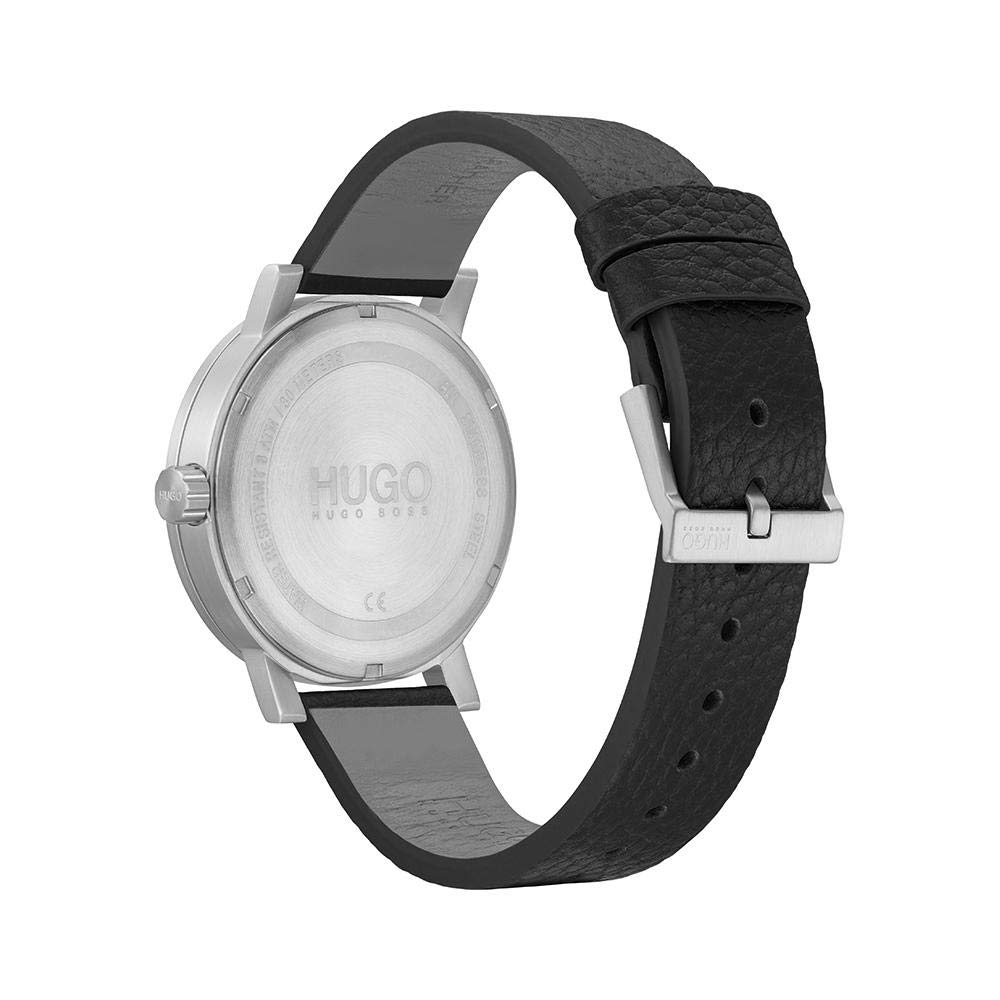 HUGO #RASE Men Quartz Stainless Steel and Leather Strap Casual Watch, Color: Black (Model: 1530115)