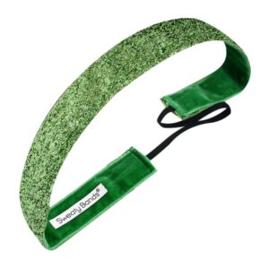 sweaty bands womens girls headband - non-slip velvet-lined sparkle hairband - viva diva lime green 1-inch