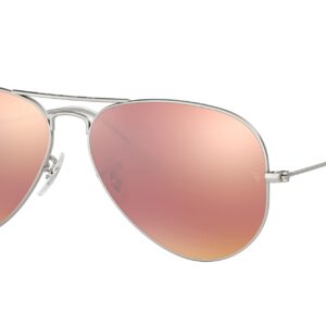 Ray-Ban RB3025 Classic Aviator Sunglasses, Matte Silver/Light Brown Mirrored Pink, 55 mm