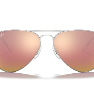 Ray-Ban RB3025 Classic Aviator Sunglasses, Matte Silver/Light Brown Mirrored Pink, 55 mm