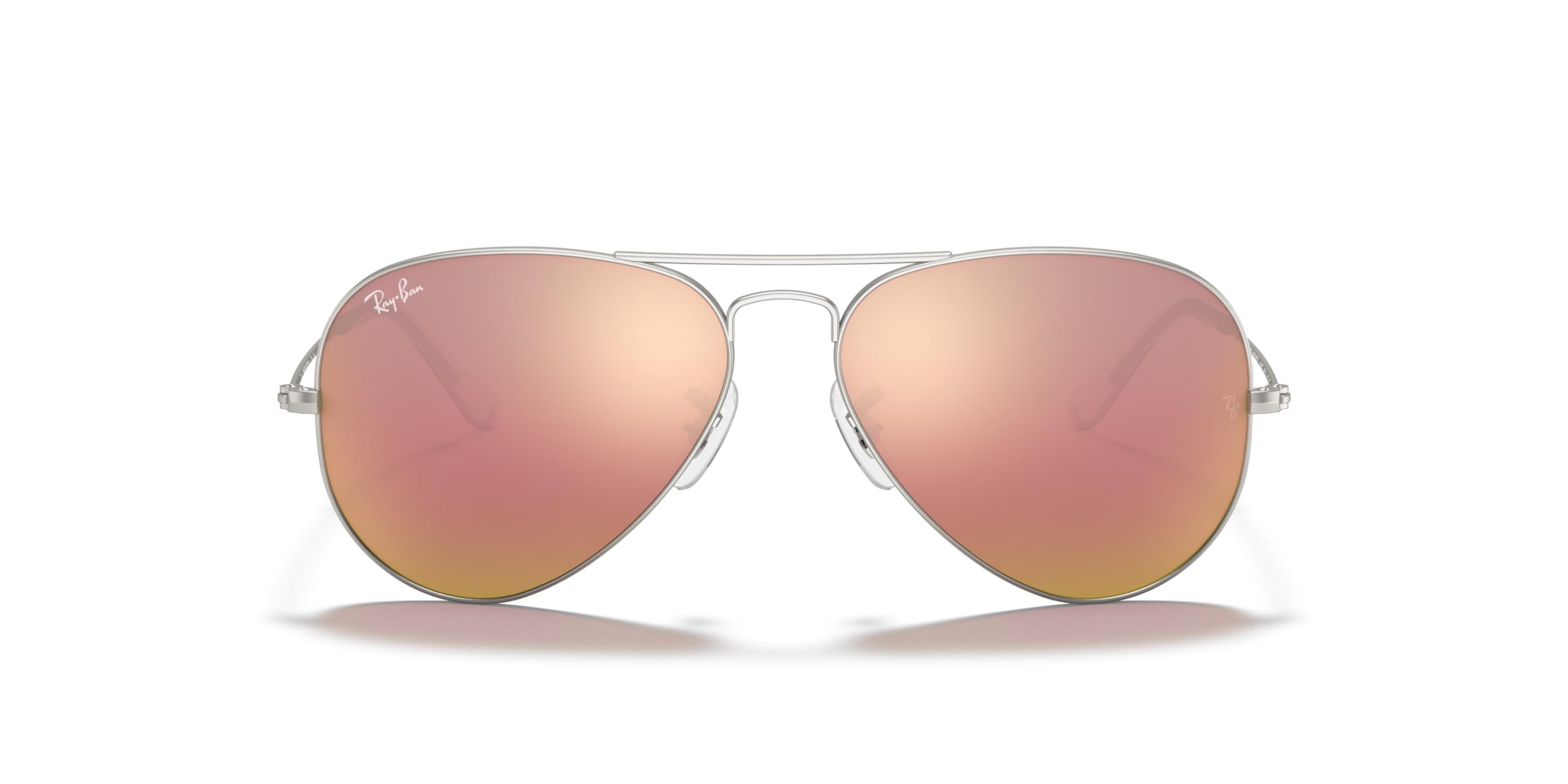 Ray-Ban RB3025 Classic Aviator Sunglasses, Matte Silver/Light Brown Mirrored Pink, 55 mm