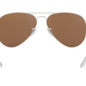 Ray-Ban RB3025 Classic Aviator Sunglasses, Matte Silver/Light Brown Mirrored Pink, 55 mm