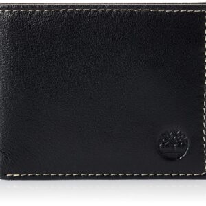 Timberland mens Leather Wallet With Attached Flip Pocket, Black (Blix), One Size