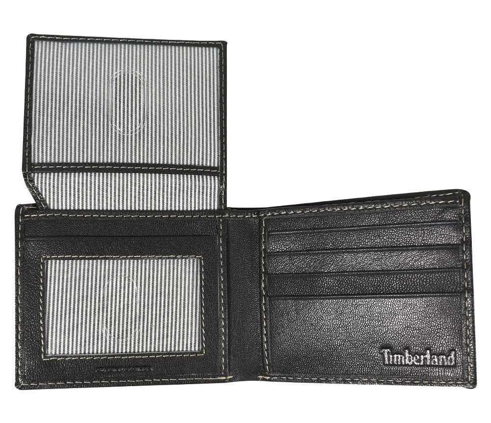 Timberland mens Leather Wallet With Attached Flip Pocket, Black (Blix), One Size