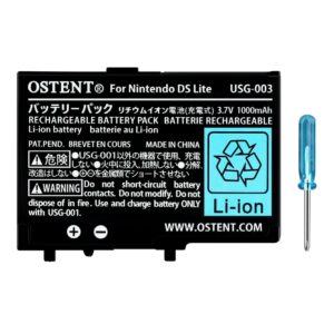 ostent 3.7v 1000mah rechargeable li-ion polymer lithium-ion battery pack tool kit for nintendo dsl nds lite