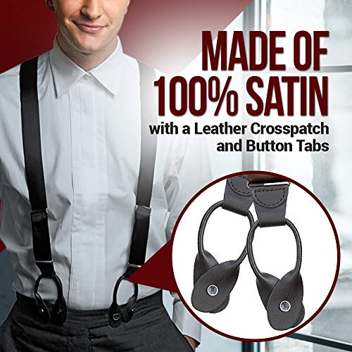 HOLD'EM 100% Silk Suspenders Men Y-Back Fancy Solid Button End- Black