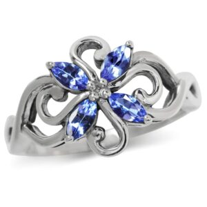 silvershake genuine tanzanite 925 sterling silver victorian style flower ring size 8