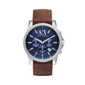 a｜x armani exchange men's chronograph silver stainless steel and brown leather band watch (model: a|x2435)