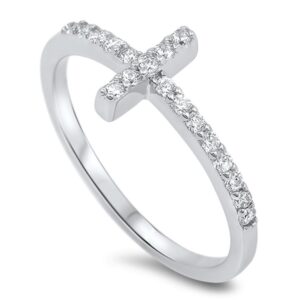 closeoutwarehouse cubic zirconia christian sideway cross ring sterling silver size 10