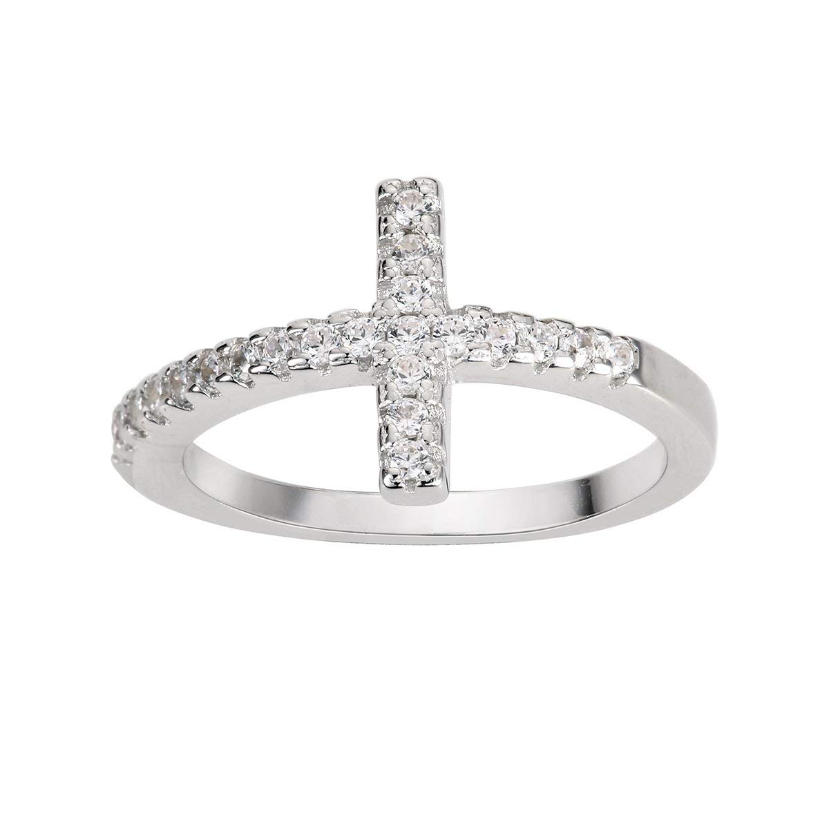 CloseoutWarehouse Cubic Zirconia Christian Sideway Cross Ring Sterling Silver Size 10