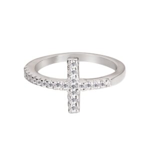 CloseoutWarehouse Cubic Zirconia Christian Sideway Cross Ring Sterling Silver Size 10