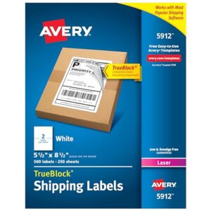 avery half sheet printable shipping labels, 5.5" x 8.5", white, 500 blank mailing labels (5912)