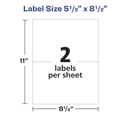 Avery Half Sheet Printable Shipping Labels, 5.5" x 8.5", White, 500 Blank Mailing Labels (5912)