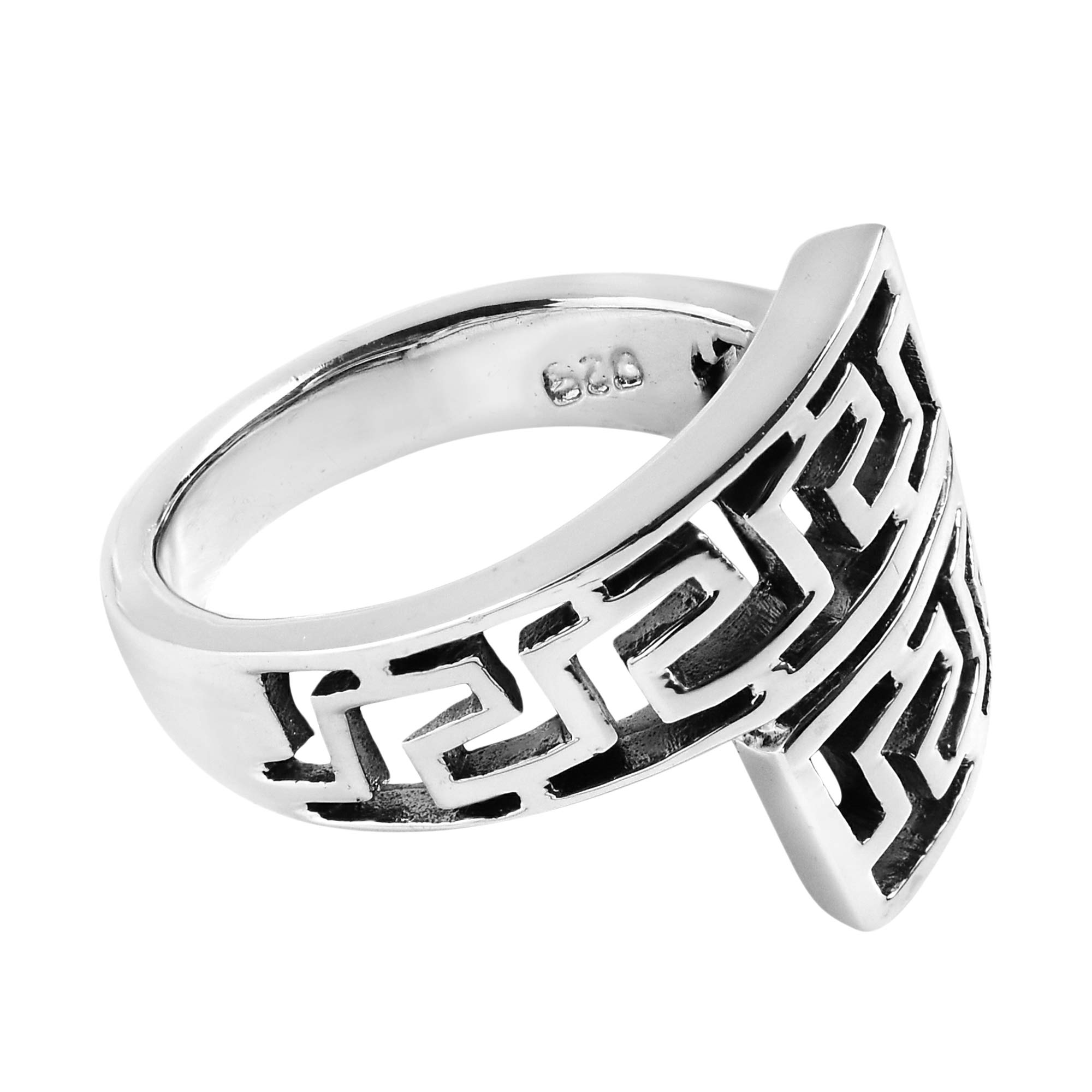 AeraVida Unique Twist Wrap Greek Key .925 Sterling Silver Ring (7)