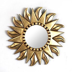 novica mohena wood and bronze leaf wall mounted sun star mirror, sunflower', gold tone, medium