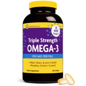 innovixlabs triple strength omega 3 fish oil supplement, 900 mg, pure epa dha omega 3 supplement brain and joints, burpless omega-3 for women and men with enteric coating, 200 capsules