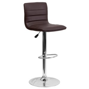 flash furniture vincent modern brown vinyl adjustable bar stool with back, swivel stool with chrome-pedestal base and footrest