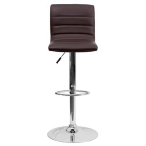 Flash Furniture Vincent Modern Brown Vinyl Adjustable Bar Stool with Back, Swivel Stool with Chrome-Pedestal Base and Footrest