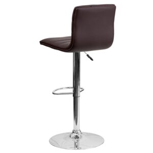 Flash Furniture Vincent Modern Brown Vinyl Adjustable Bar Stool with Back, Swivel Stool with Chrome-Pedestal Base and Footrest