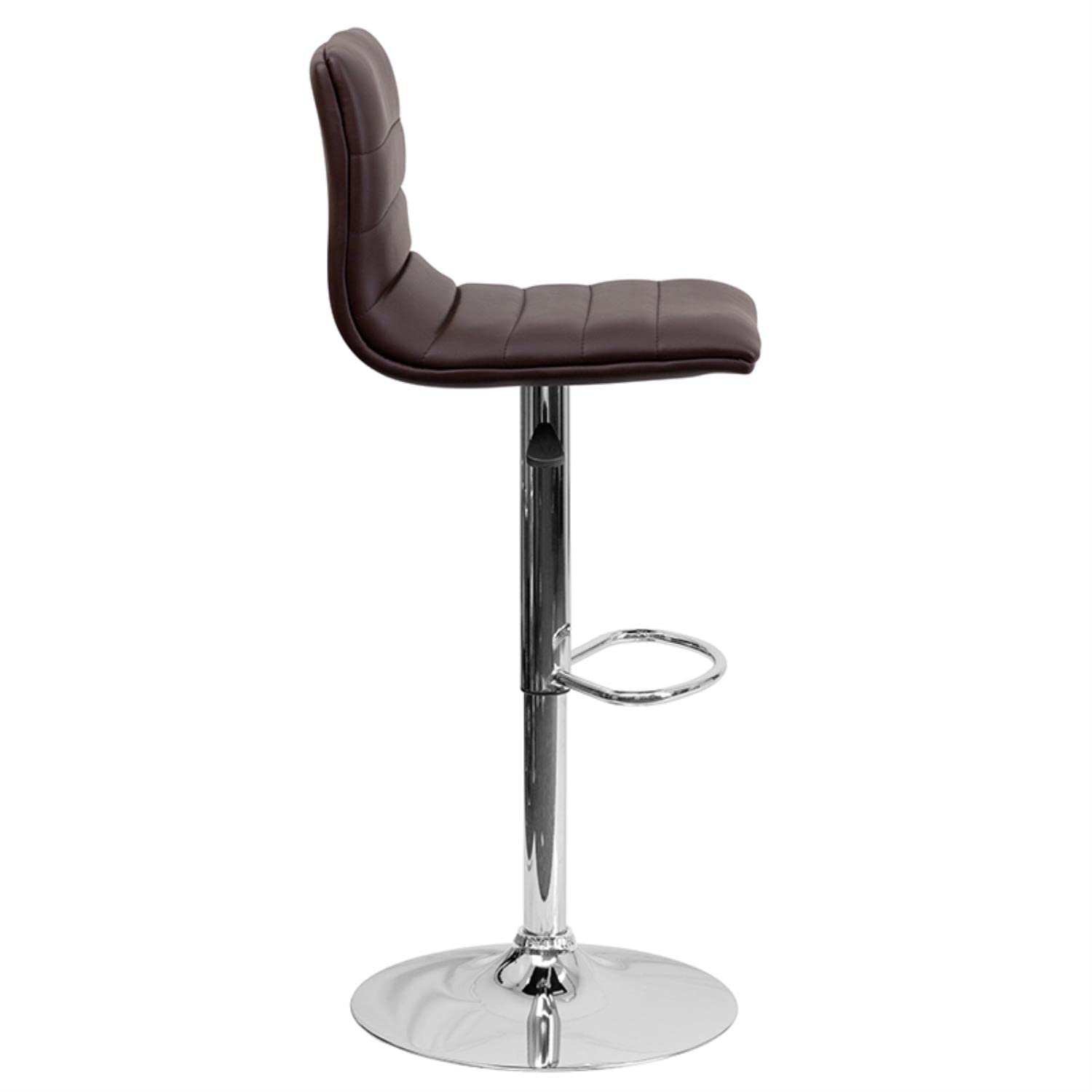 Flash Furniture Vincent Modern Brown Vinyl Adjustable Bar Stool with Back, Swivel Stool with Chrome-Pedestal Base and Footrest