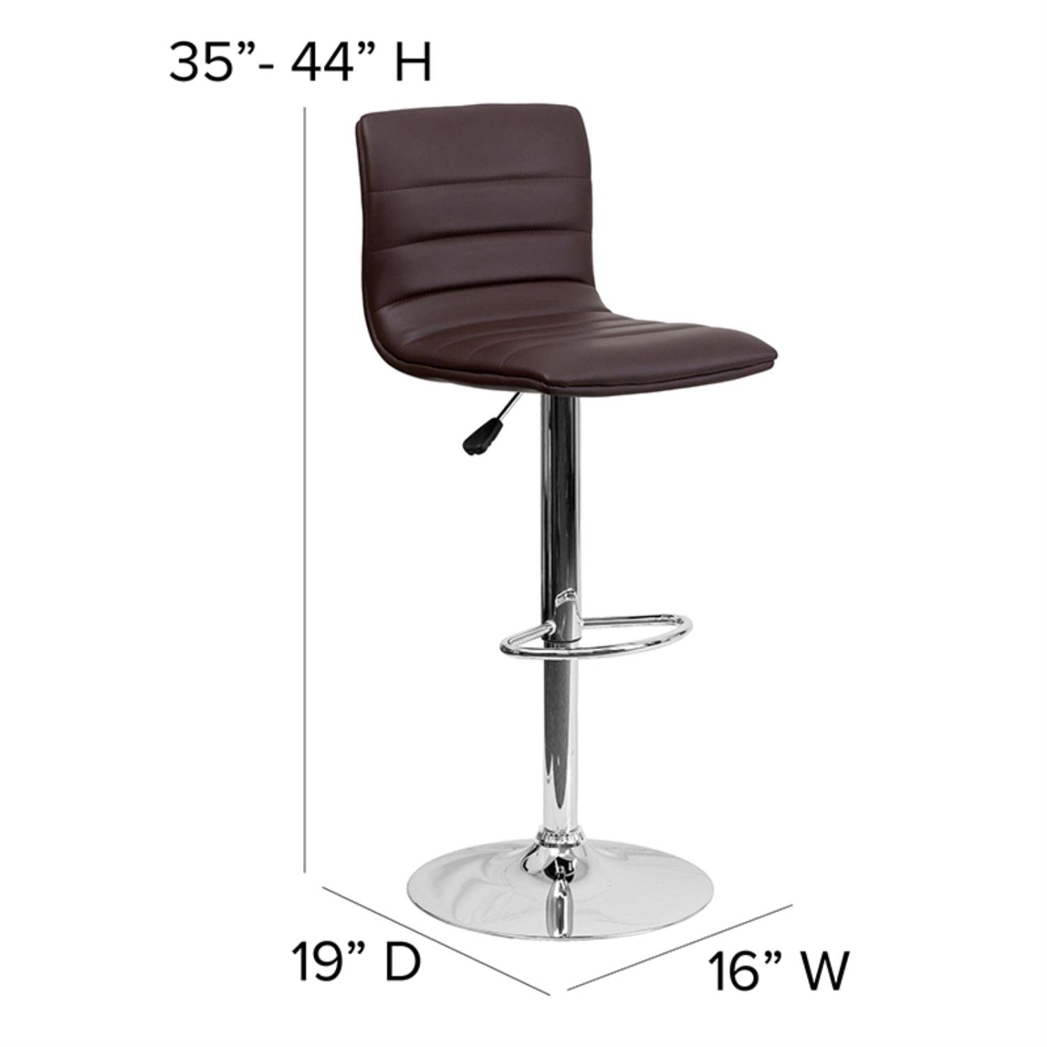 Flash Furniture Vincent Modern Brown Vinyl Adjustable Bar Stool with Back, Swivel Stool with Chrome-Pedestal Base and Footrest