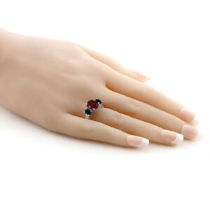 Gem Stone King 925 Sterling Silver Red Rhodolite Garnet and Black Onyx 3 Stone Ring For Women (2.98 Cttw, Gemstone Birthstone, Available In Size 5, 6, 7, 8, 9)