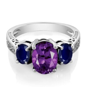 gem stone king 925 sterling silver purple amethyst and blue sapphire 3-stone ring for women (2.76 cttw, gemstone birthstone available 5,6,7,8,9) (size 7)