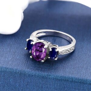 Gem Stone King 925 Sterling Silver Purple Amethyst and Blue Sapphire 3-Stone Ring For Women (2.76 Cttw, Gemstone Birthstone Available 5,6,7,8,9) (Size 9)