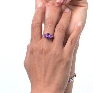 Gem Stone King 925 Sterling Silver Purple Amethyst and Pink Created Sapphire 3-Stone Ring For Women (2.86 Cttw, Gemstone Birthstone, Available In Size 5, 6, 7, 8, 9)