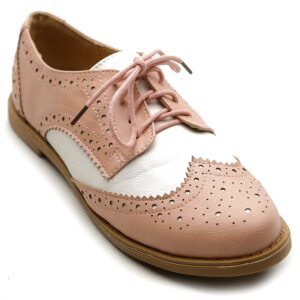 ollio women's flat shoe wingtip lace up two tone oxford m2913(8.5 b(m) us, pink)