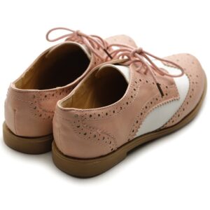 Ollio Women's Flat Shoe Wingtip Lace Up Two Tone Oxford M2913(8.5 B(M) US, Pink)