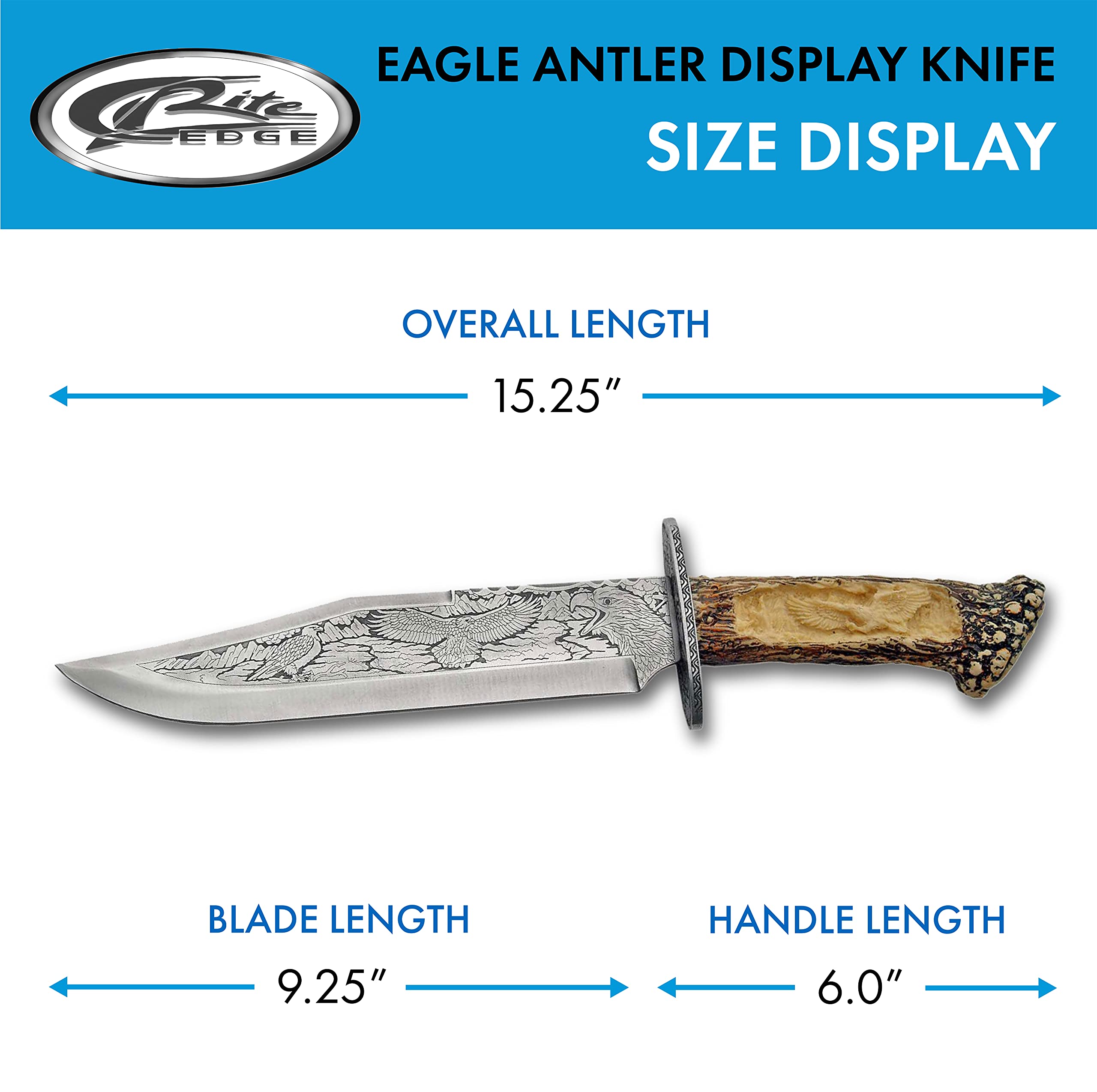 Szco Supplies 15" Etched Blade Deer Outdoor Hunting Knife With Resin Antler Display Stand,Brown