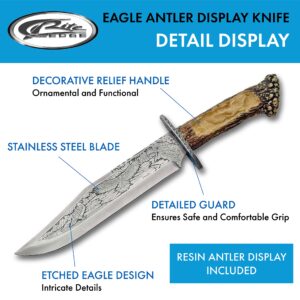 Szco Supplies 15" Etched Blade Deer Outdoor Hunting Knife With Resin Antler Display Stand,Brown