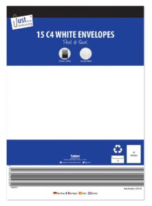 tallon just stationery c4 peel & seal envelopes - white (pack of 15)