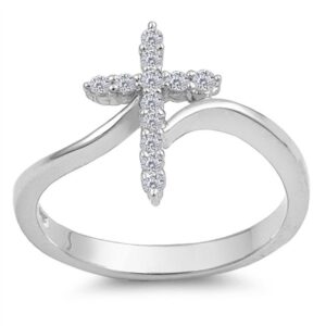 sterling silver women's clear cz cross ring unique 925 band 15mm new size 7