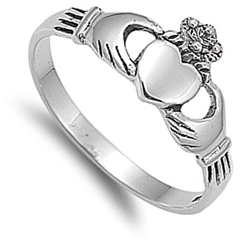 Sterling Silver Women's Claddagh Heart Hand Ring Cute 925 Band 9mm Size 6