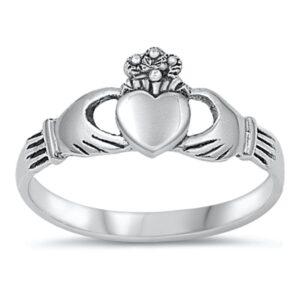 sterling silver women's claddagh heart hand ring cute 925 band 9mm size 6