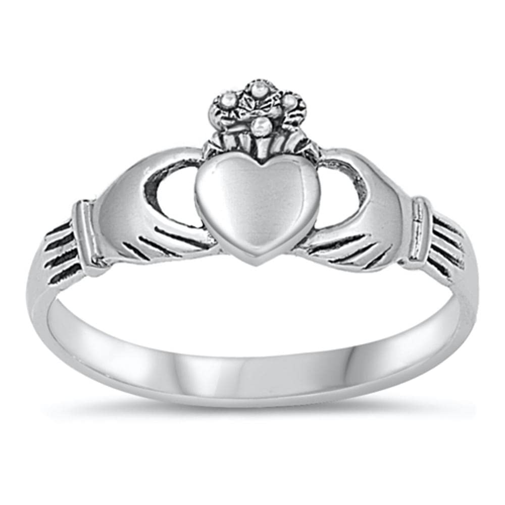 Sterling Silver Women's Claddagh Heart Hand Ring Cute 925 Band 9mm Size 6