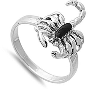 Sterling Silver Women's Simulated Black Onyx Scorpion Ring Cute 925 Band 18mm Size 6